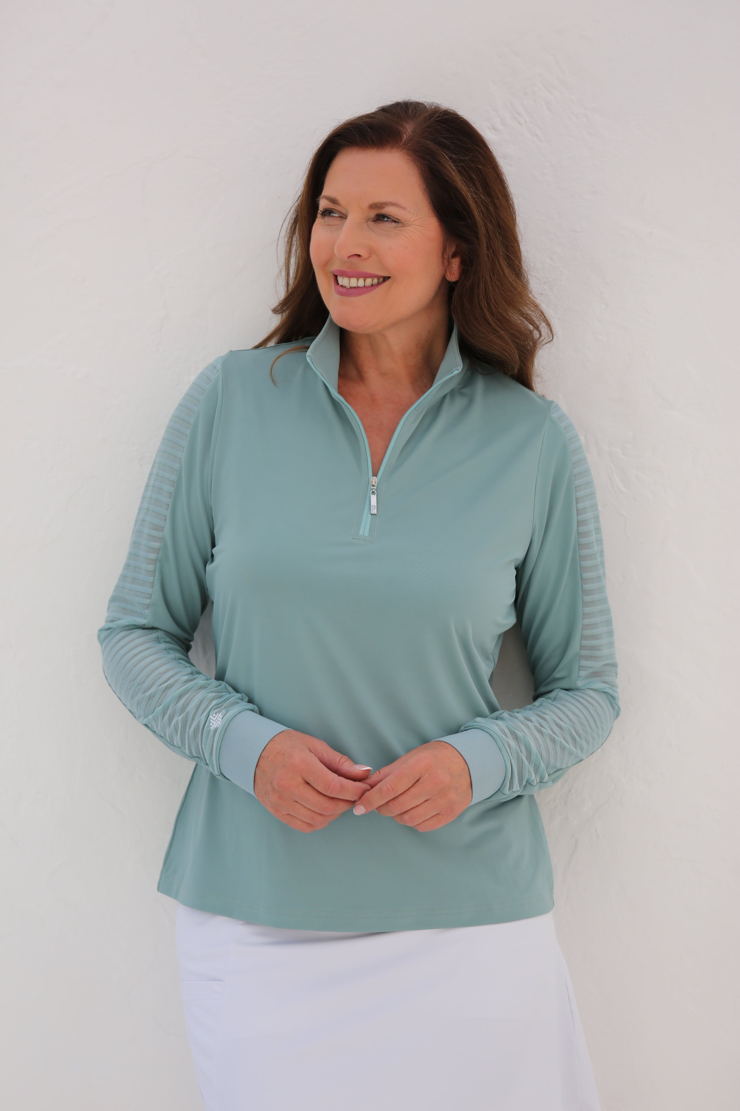Women's Sheer Long Sleeve Golf Shirt - Mint – FAMARA