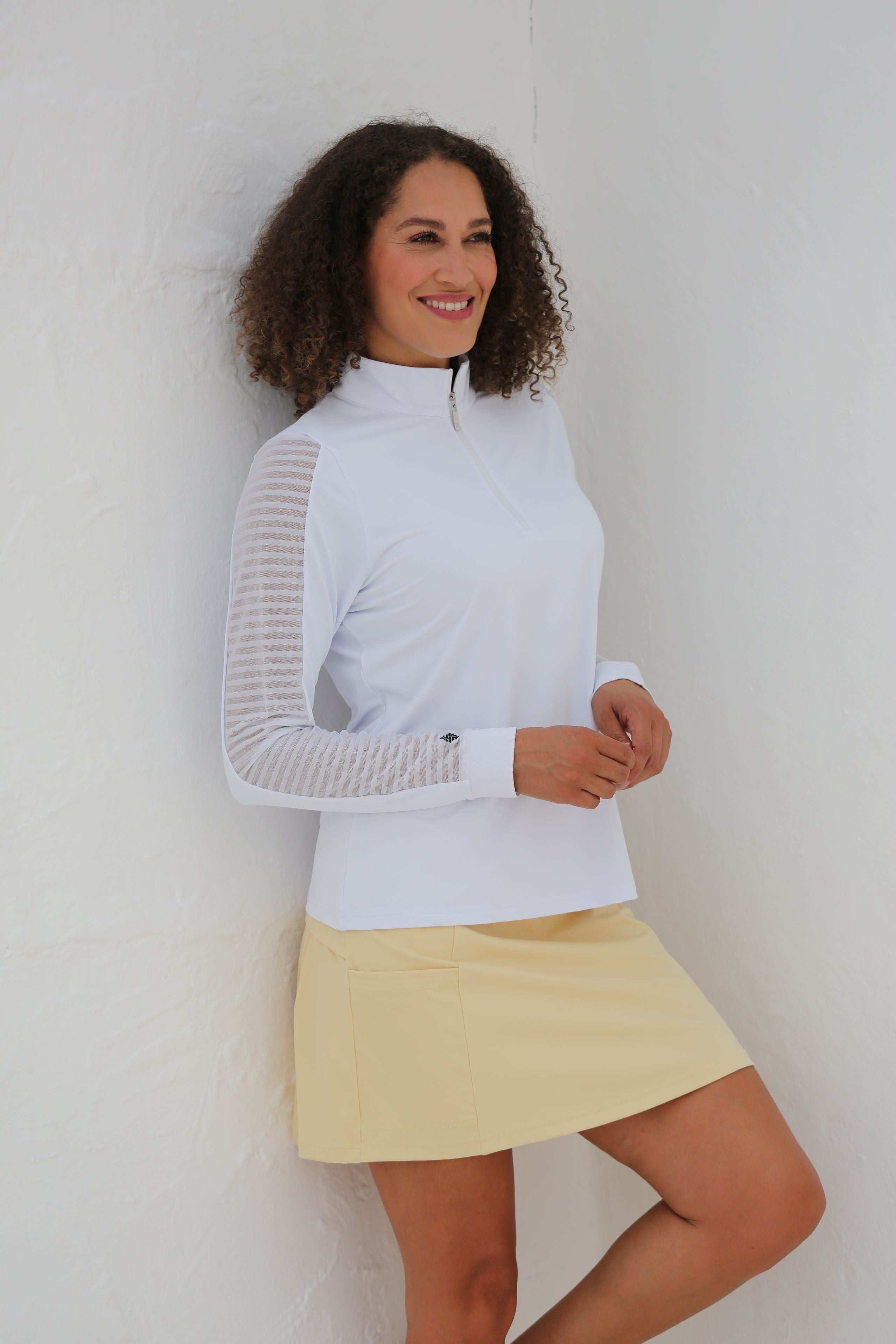 Women's Sheer Long Sleeve Golf Shirt - White – FAMARA